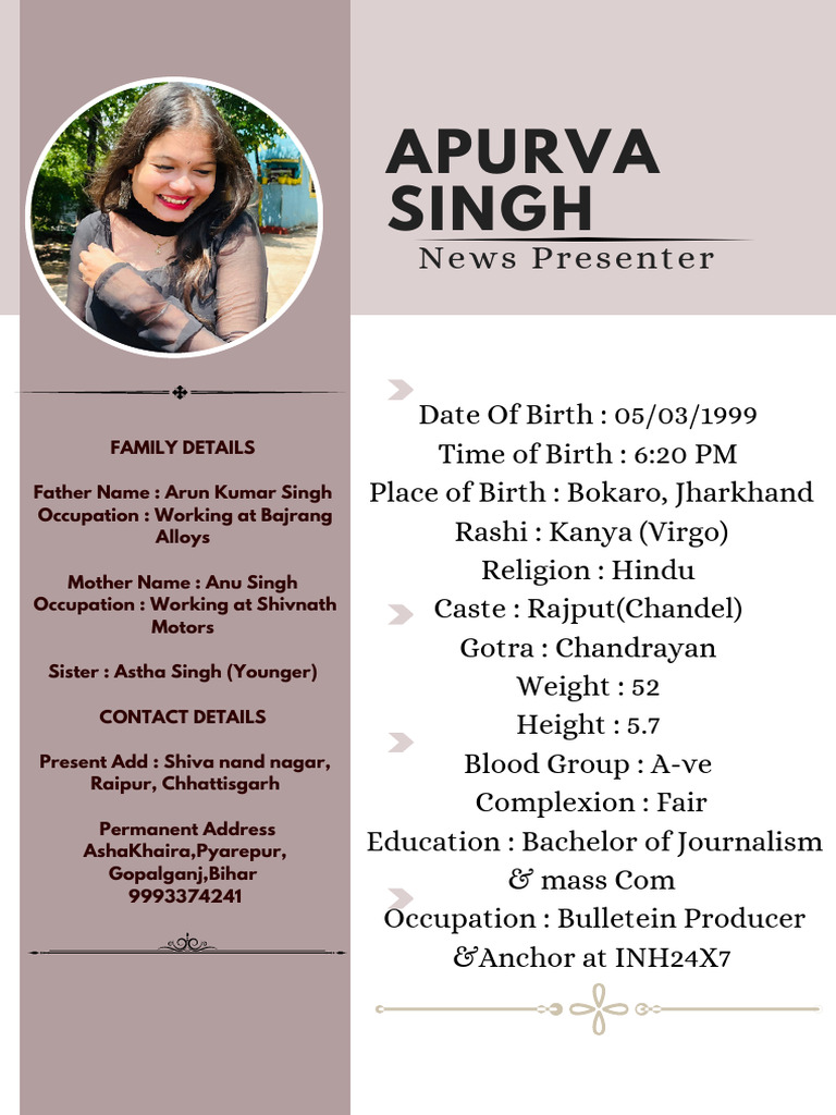 Apurva Singh: News Presenter Profile | PDF