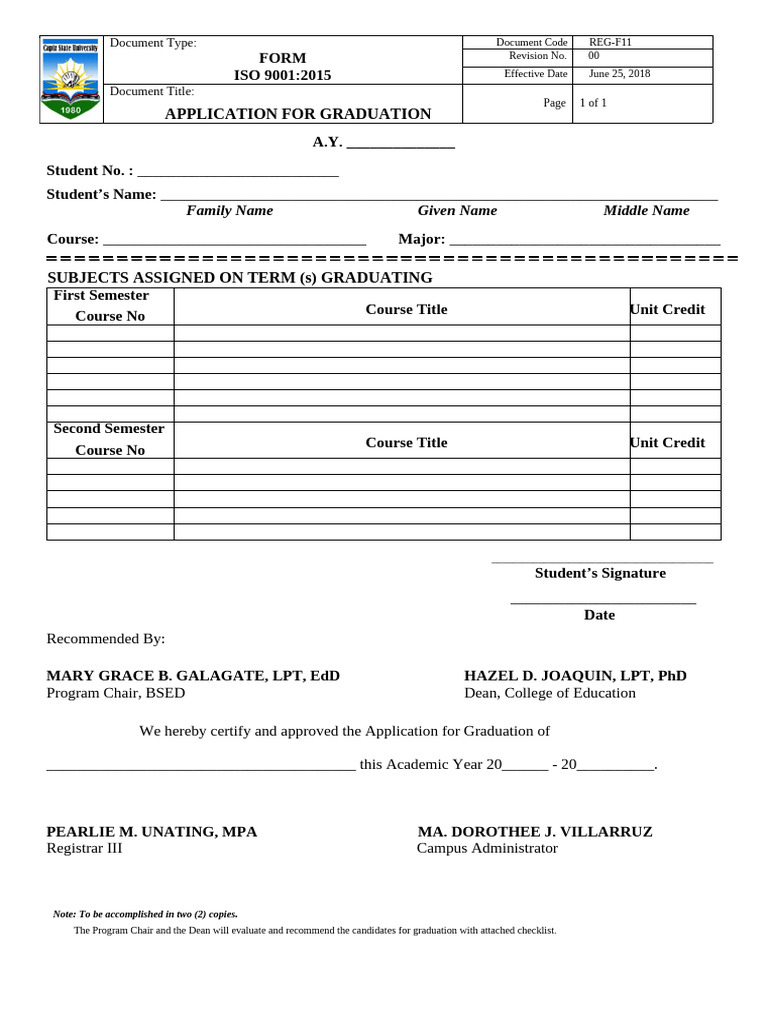 REG F11 APPLICATION FOR GRADUATION Edited 2023 | PDF | Postgraduate ...
