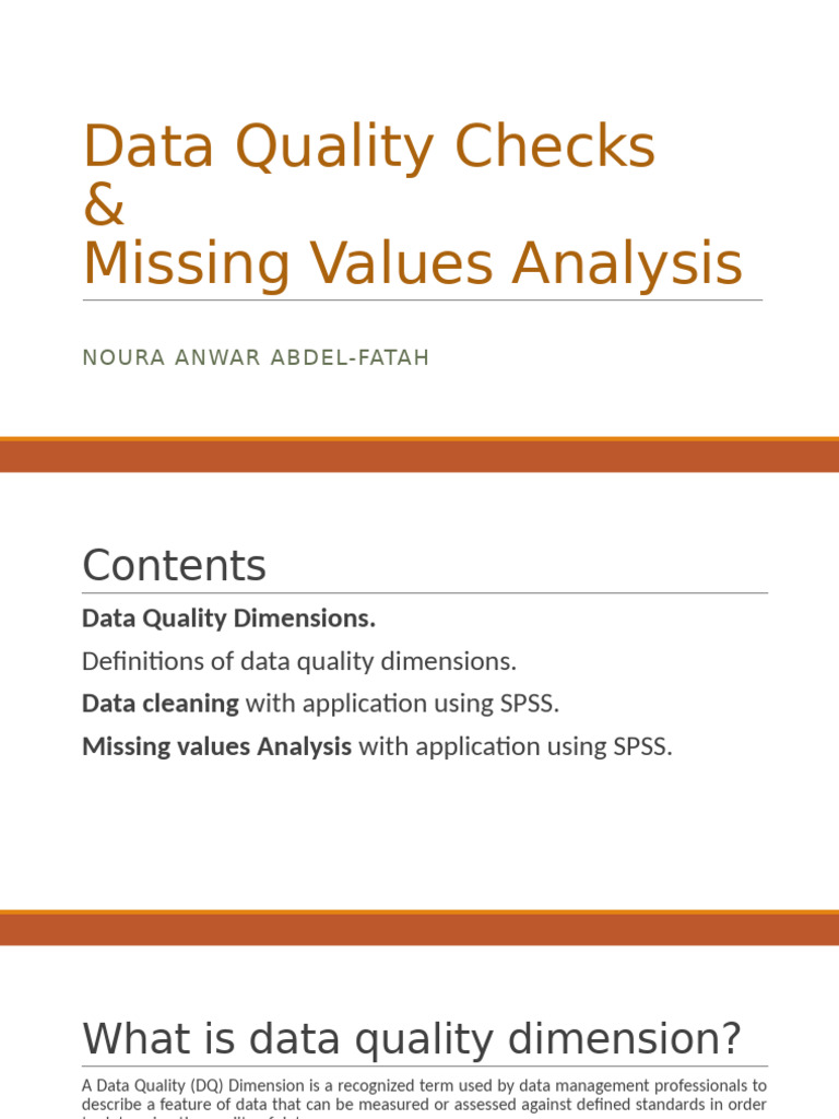 Lecture 5 Data Quality Checks And Lecture 6 Missing Value Analysis 1 Pdf Data Quality