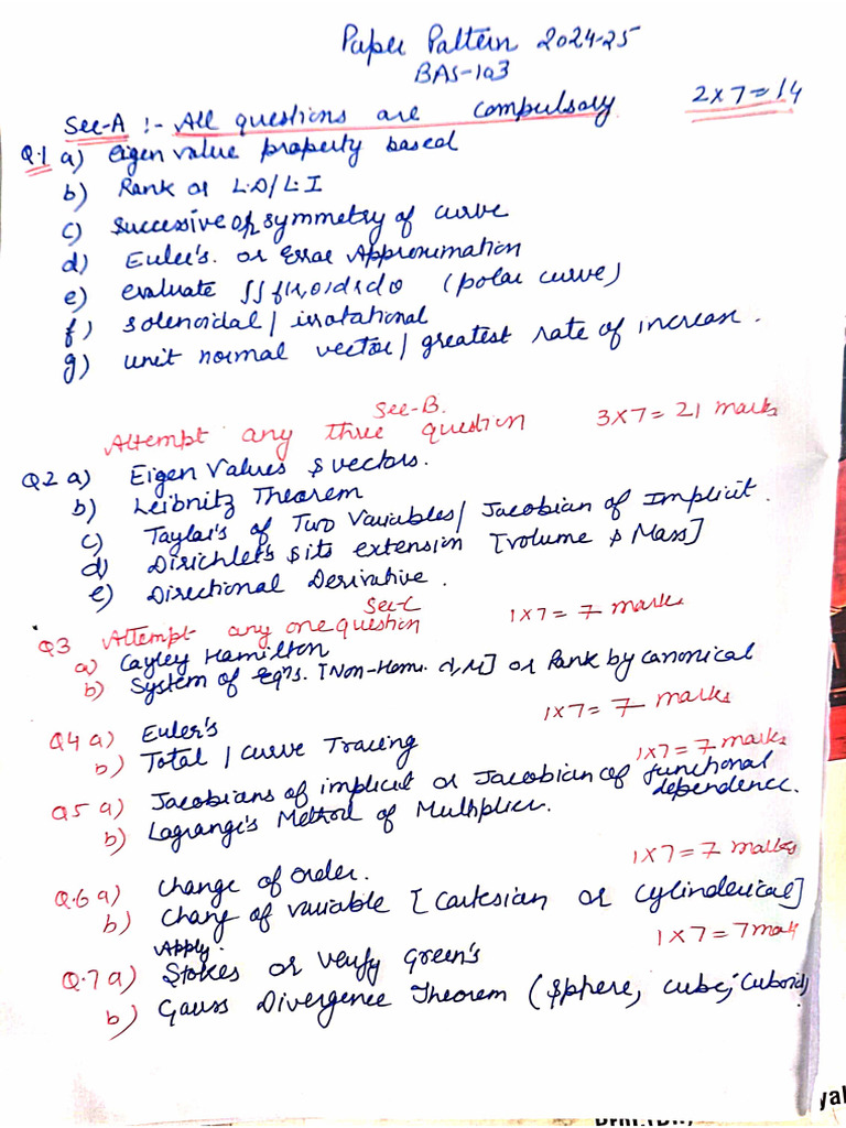 BAS103 Paper Pattern 2024-25 | PDF
