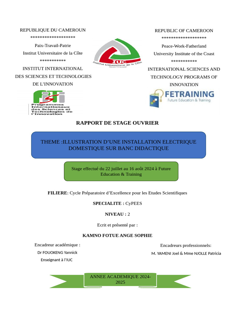 Rapport de Stage : Installation Électrique | PDF | Interrupteur ...