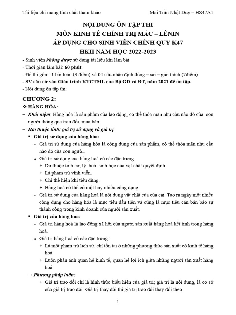 NỘI DUNG ÔN TẬP THI HK2 - KTCT | PDF