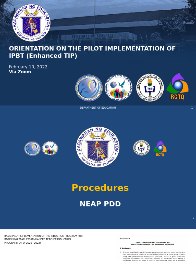 Orientation On The Pilot Implementation of IPBT (Enhanced TIP) | PDF | Mentorship | Teachers