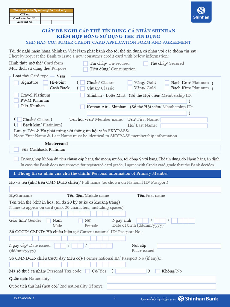 CARD-05-202003 - SHINHAN CONSUMER CREDIT CARD APPLICATION FORM AND AGREEMENT | PDF