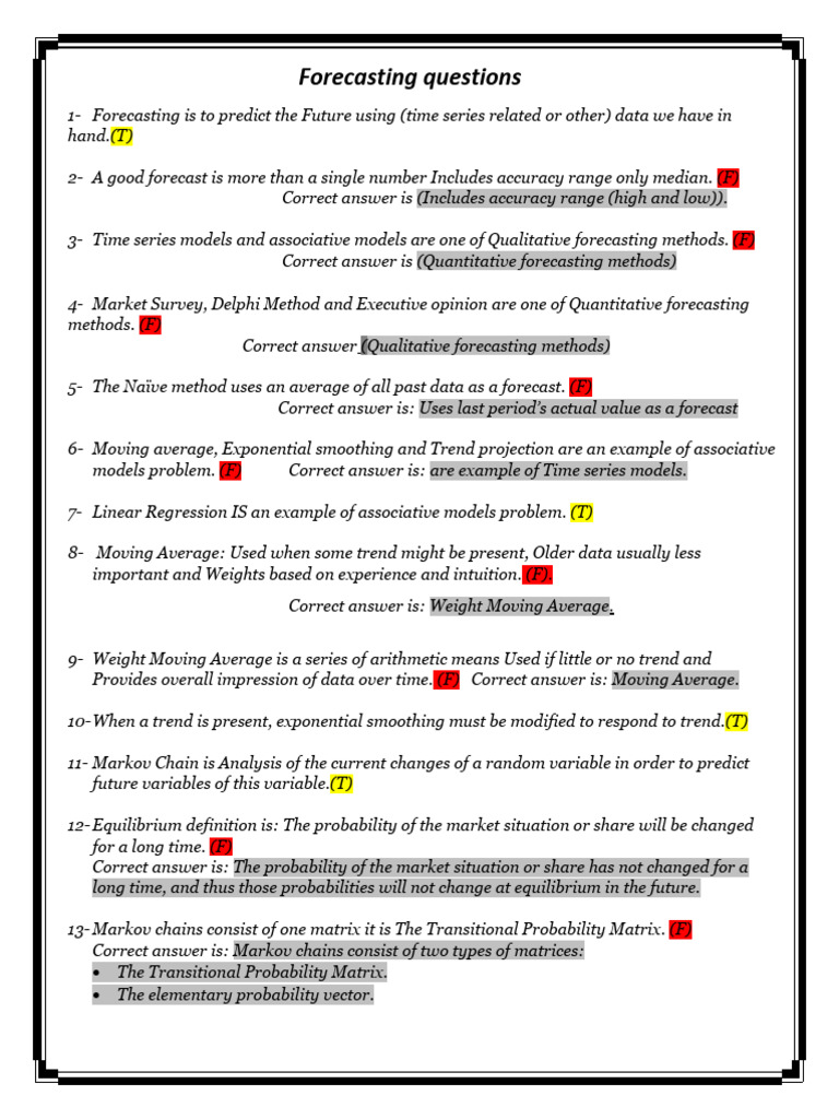 Forecasting Questions - PDF With Model Answer | PDF | Forecasting ...