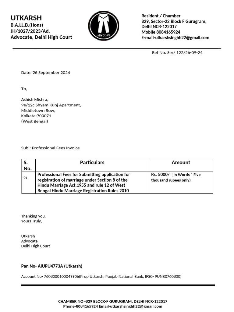 Legal Fees Invoice Format | PDF