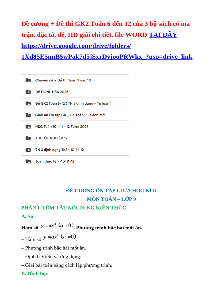 Đề cương GK2 Toán THCS - sách mới | PDF