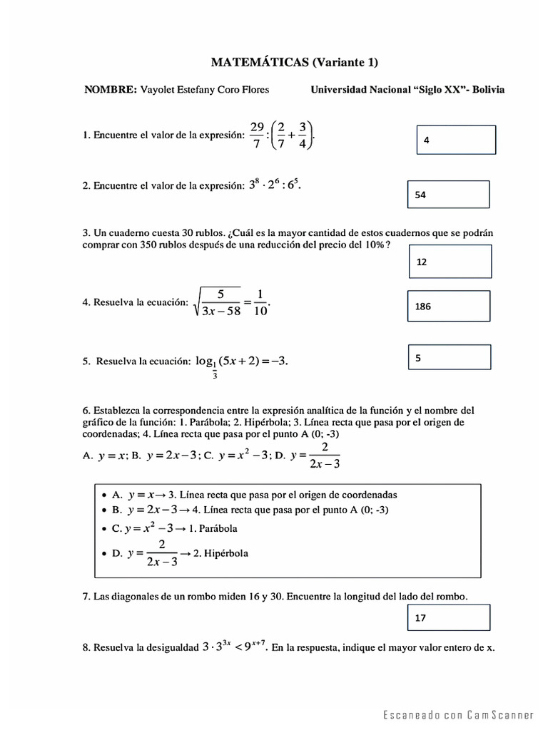 Matemáticas Examen | PDF