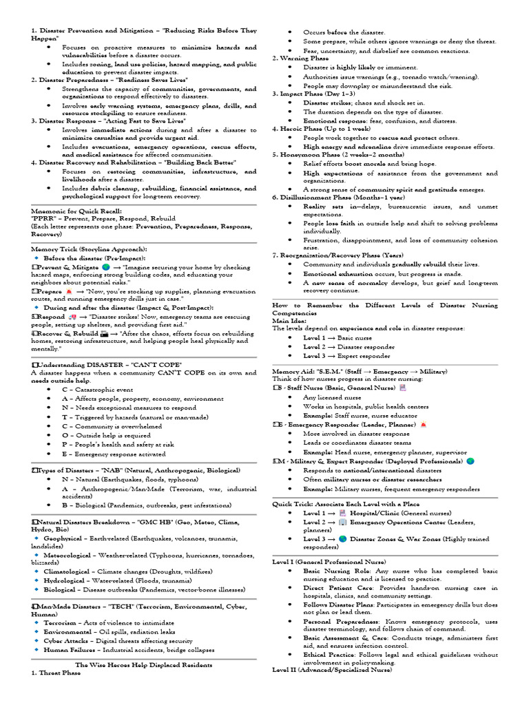 Prelim Disaster Nursing Pointers | PDF | Emergency Management | Natural Disasters