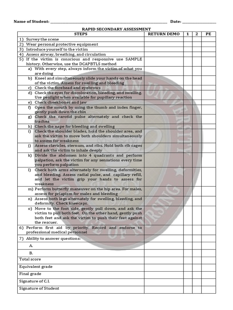 Rapid Secondary Assessment Guide | PDF | Medical Specialties | Clinical ...