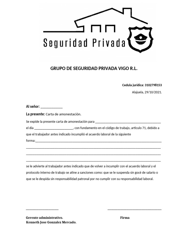 Carta de Amonestacion Costa Rica | PDF