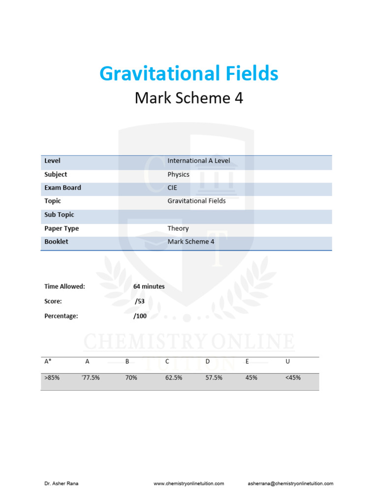 Gravitational Fields Mark Scheme A Level | PDF | Student Assessment And ...