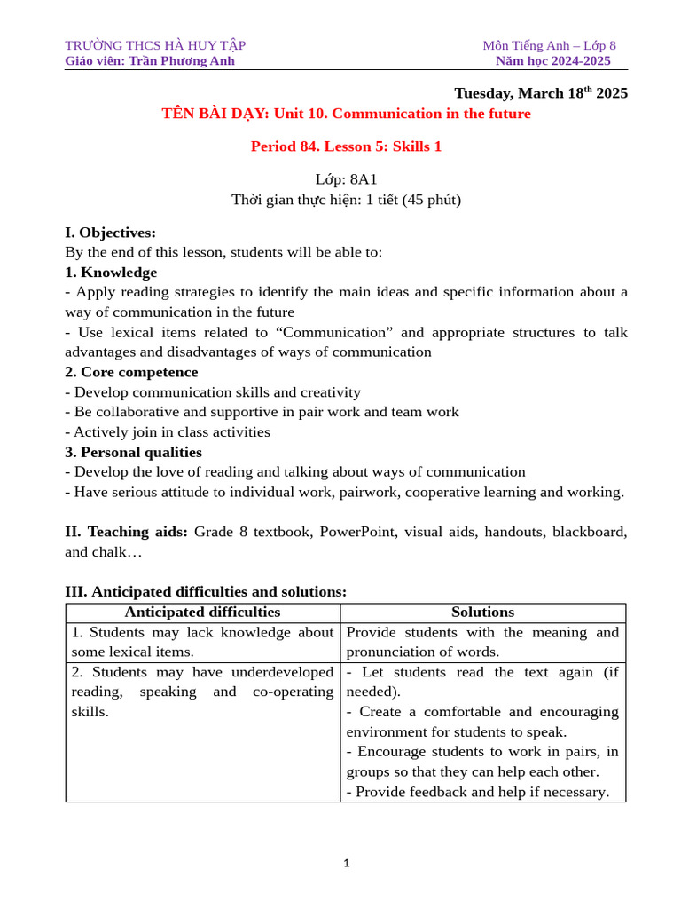 LessonPlan Phương Anh | PDF | Communication | Human Communication