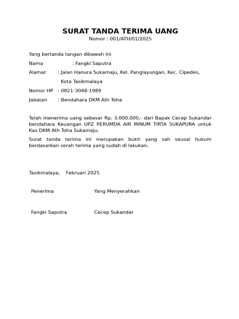 Surat Tanda Terima Uang | PDF