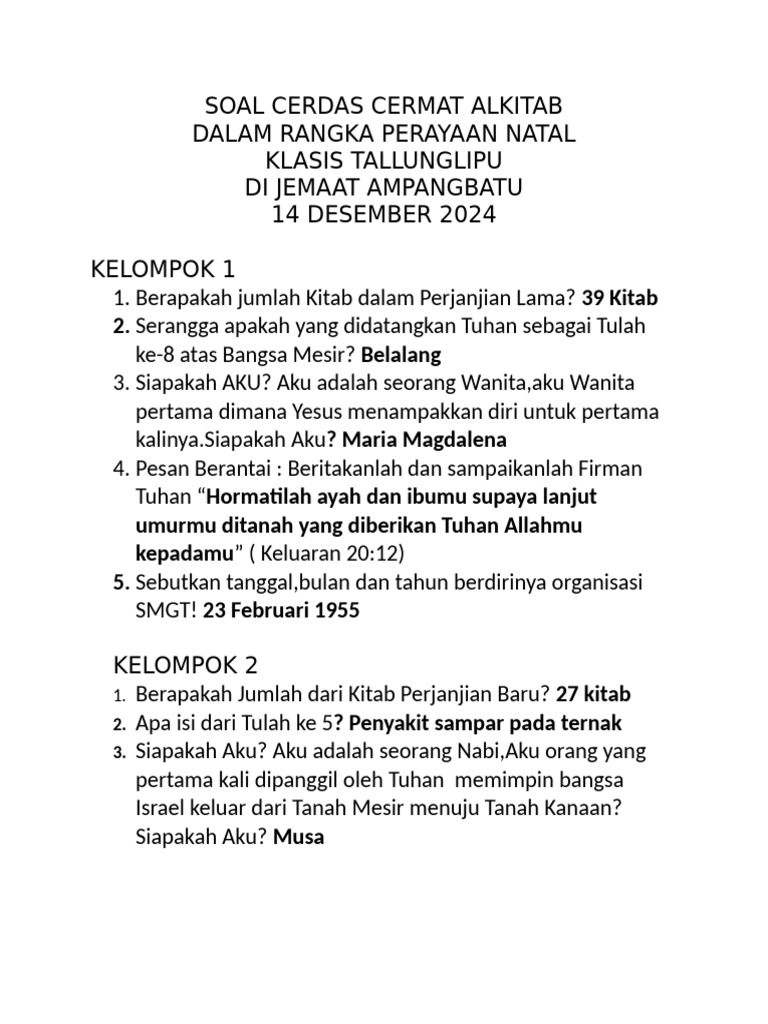 SOAL CERDAS CERMAT ALKITAB | PDF
