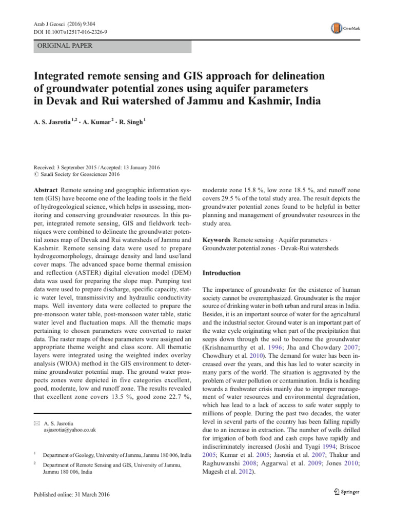 Integrated Remote Sensing And Gis Approa Pdf Groundwater Aquifer
