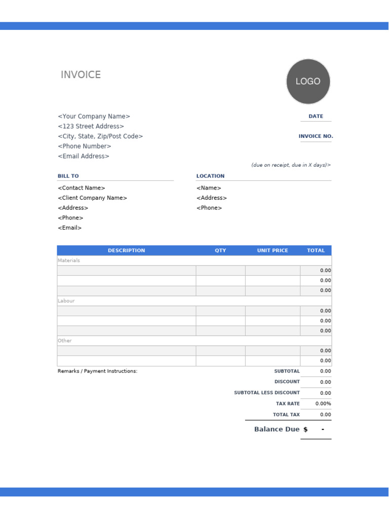 General Contractor Invoice Template Excel | PDF