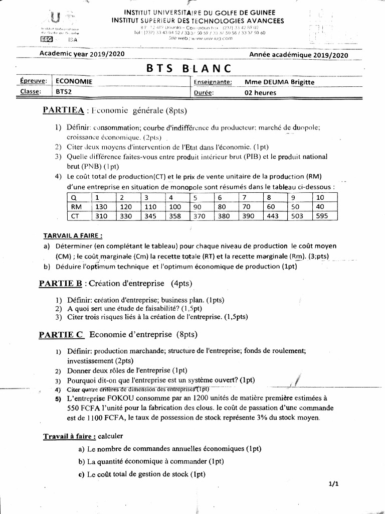 Économie Bts Blanc IUG | PDF