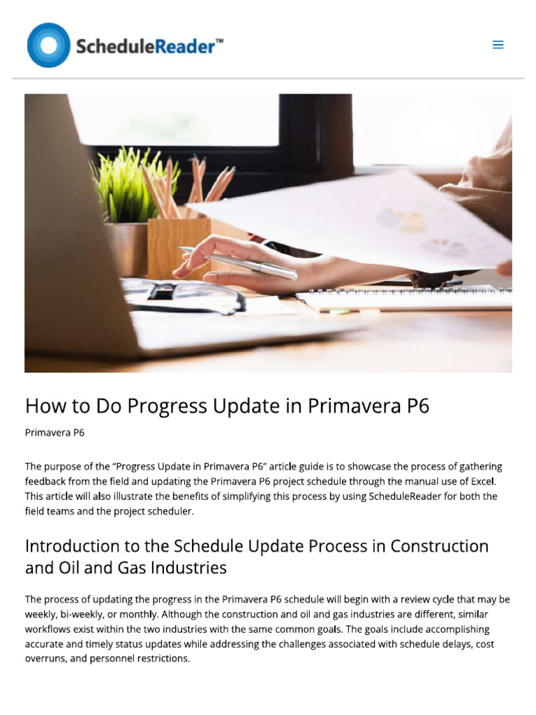 How To Do Progress Update in Primavera P6 | PDF