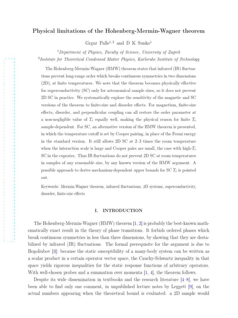 Physical Limitations of The Hohenberg-Mermin-Wagner Theorem 2021 | PDF ...