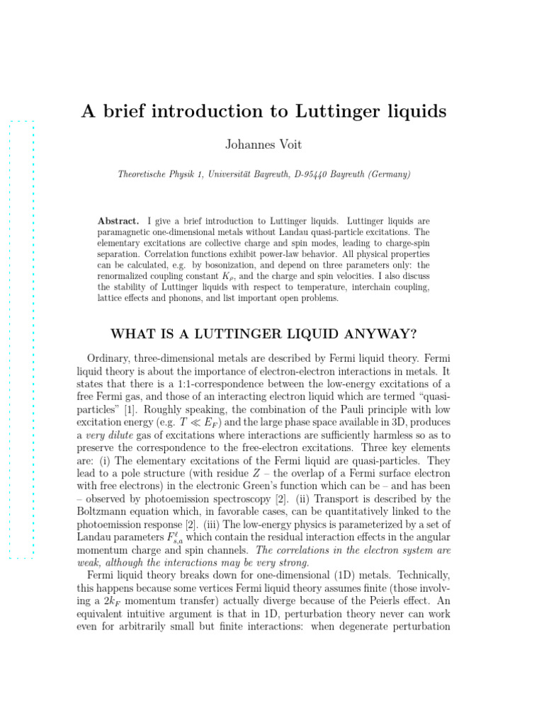 A brief introduction to Luttinger liquids 2000 | PDF | Spin (Physics) | Applied And ...
