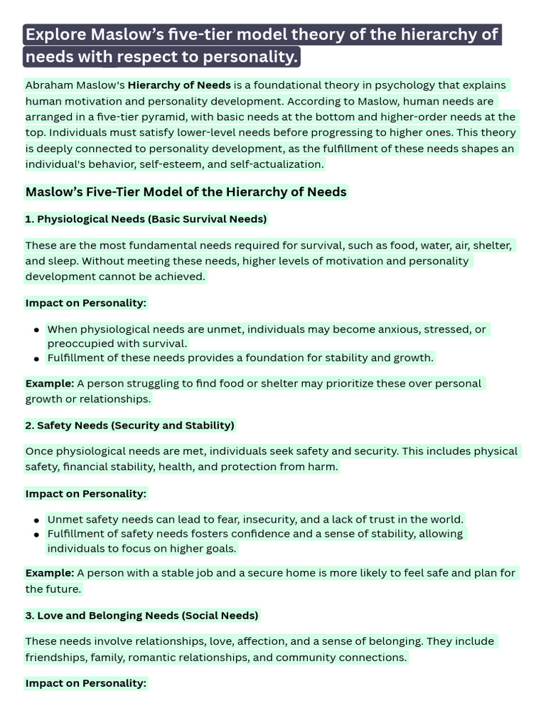 Explore Maslow's Five-Tier Model Theory of The Hierarchy of Needs With ...
