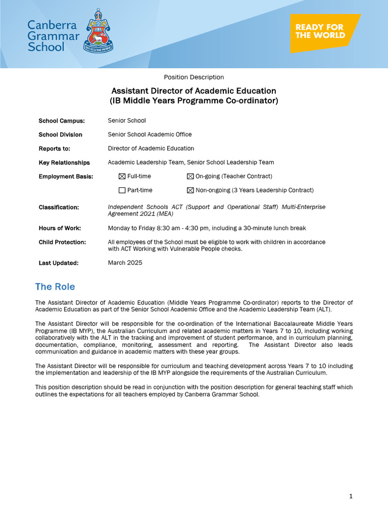 Assistant Director IB MYP Coordinator | PDF | Educational Assessment ...