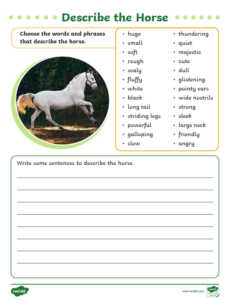 T e 1652968290 Describe The Horse Writing Activity - Ver - 1 | PDF