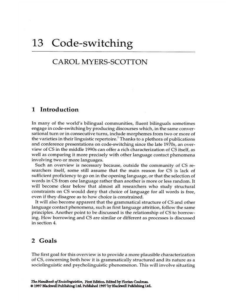 The Handbook of Sociolinguistics - 2017 - Coulmas - Code Switching | PDF