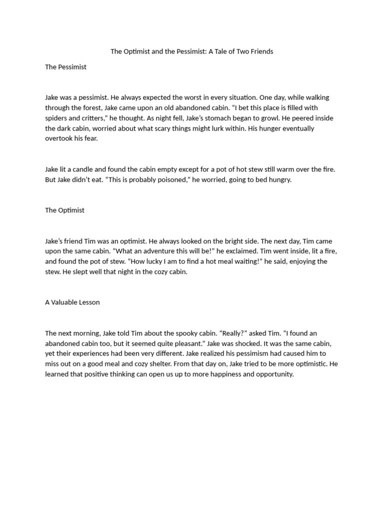 The Optimist and The Pessimist | PDF