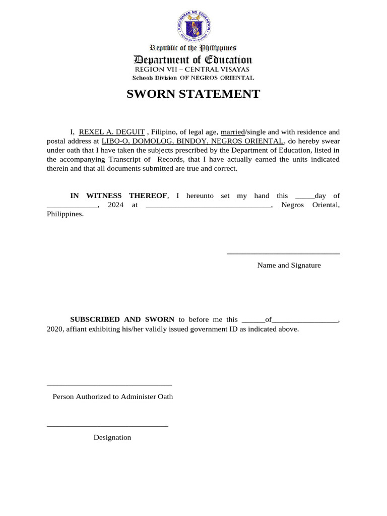 Sworn Statement | PDF