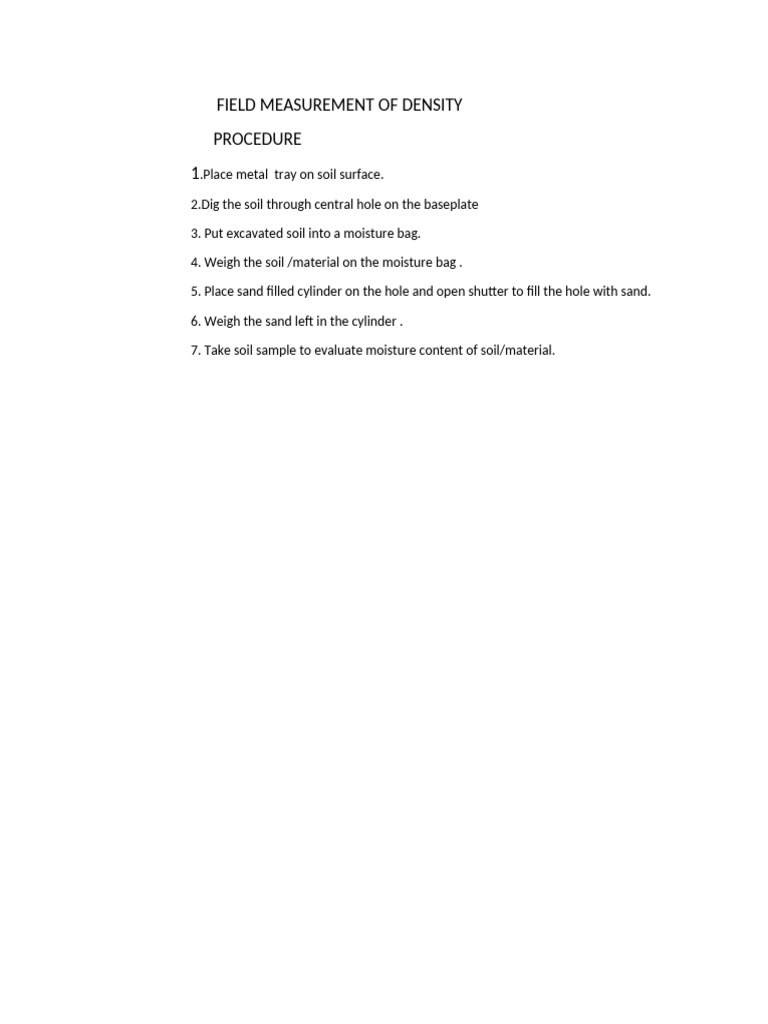 Soil Density Measurement Procedure | PDF