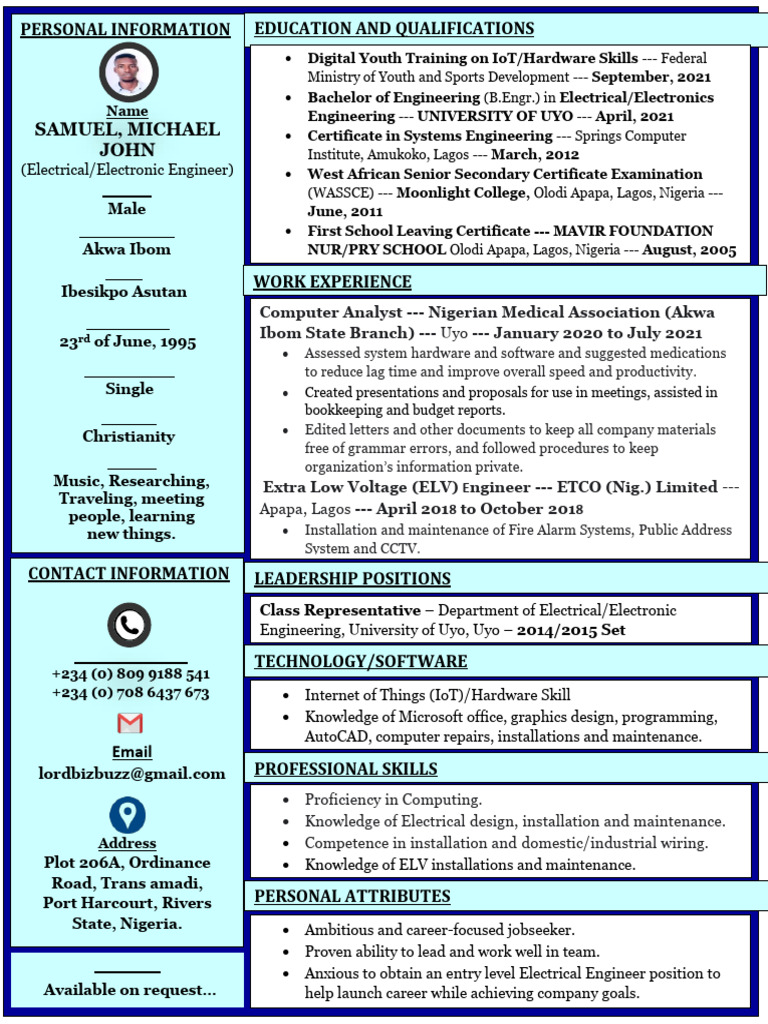 Samuel, Michael John - CV-1 PDF | PDF | Nigeria | Computing