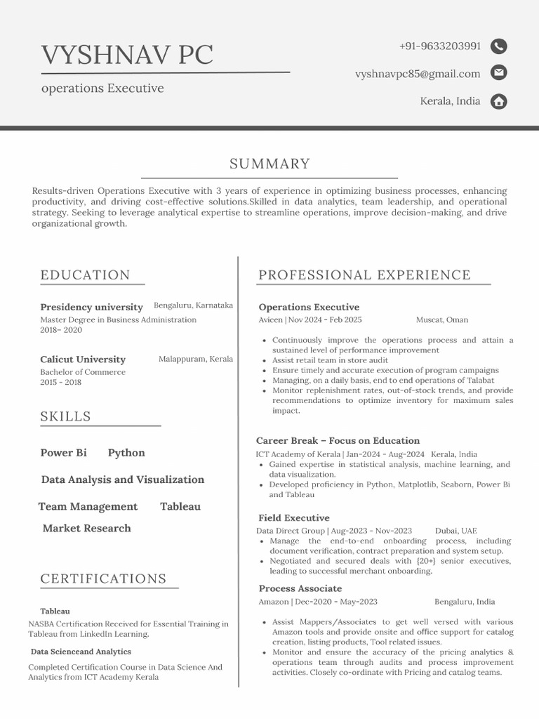 Vyshnav Operations Executive | PDF