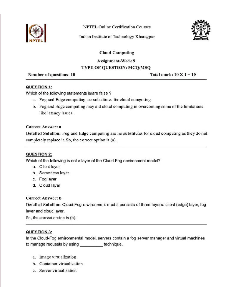 Nptel - Week 9 Answers | PDF