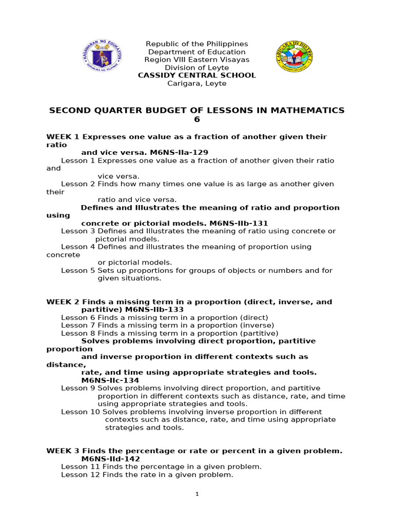 Second Quarter Math Lessons Plan | PDF | Numbers | Exponentiation