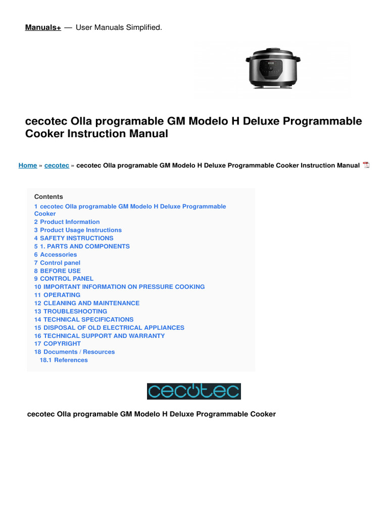 Olla Programable GM Modelo H Deluxe Programmable Cooker Manual | PDF ...