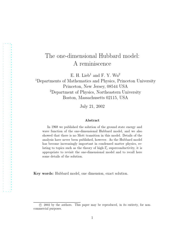 The one-dimensional Hubbard model - A reminiscence 2012 | PDF | Applied ...