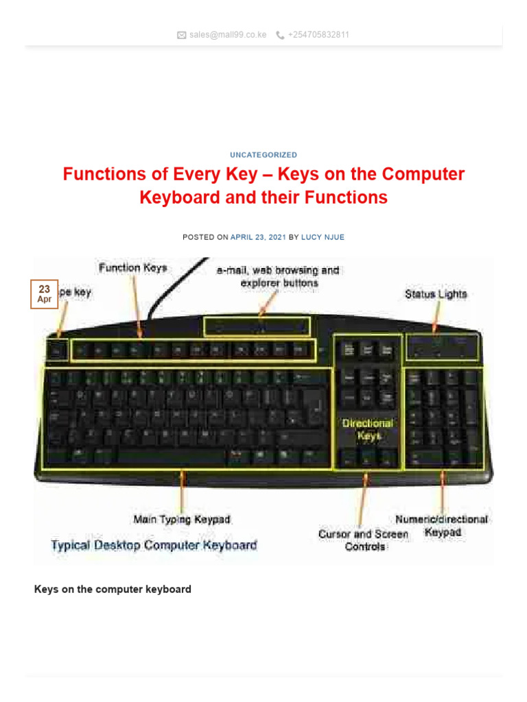 Functions of Every Key - Keys on the Computer Keyboard and their Functions _ Mall99 Kenya | PDF ...