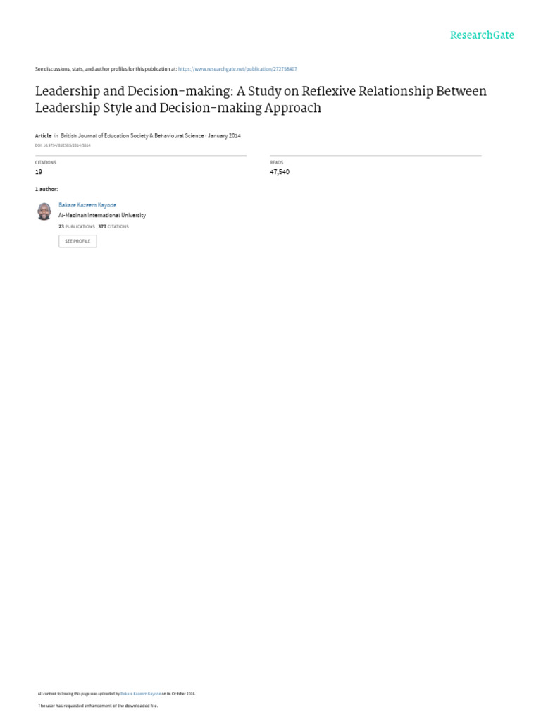 Leadership Style and Decision-Making Study | PDF | Leadership ...