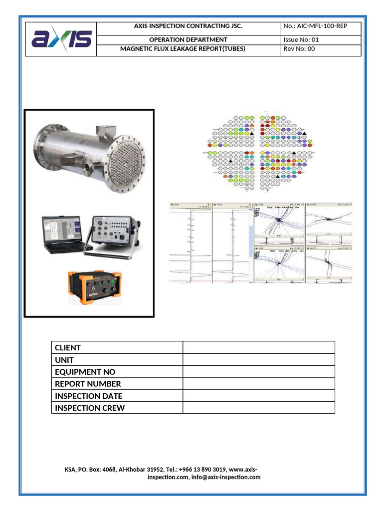 AIC-MFL-100-REP-Tube Inspection MFL-Tube Report Format-1 | PDF
