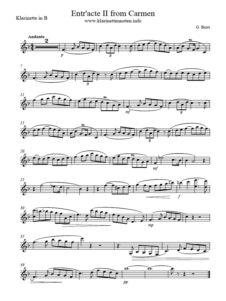 Entr Acte II From Carmen Klarinette in B | PDF