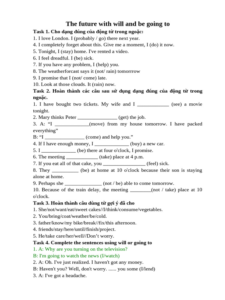 The Future With Will and Be Going To | PDF