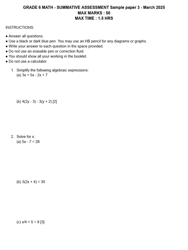 gr6 - Math - Sample Paper 3 | PDF | Length