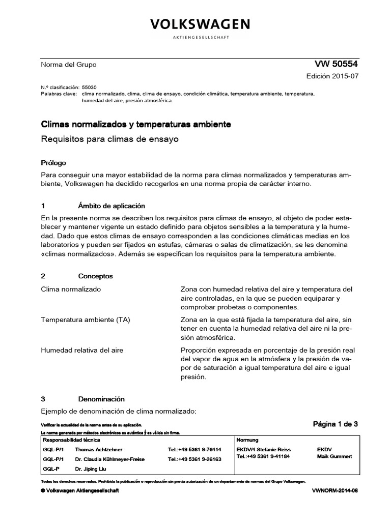 Climas Normalizados VW 50554 | PDF | Humedad | Clima