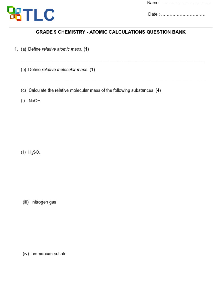 gr9 - Chem - Atomic Calculations QB | PDF | Oxide | Magnesium