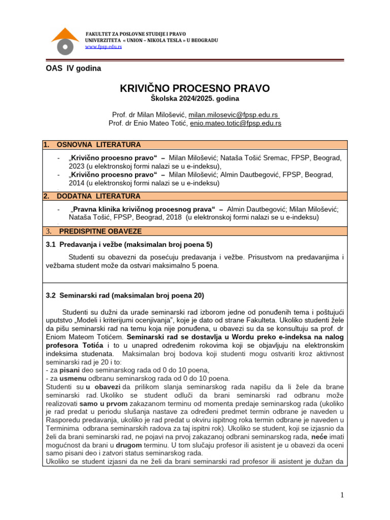AxXua0UK5FX6MxgBPnyY - KRIVIČNO PROCESNO PRAVO - KARTON PREDMETA 2024-25 | PDF