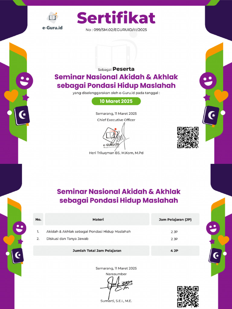 DEDI MULYADI, S.Pd.I - Seminar Nasional 4JP - Akidah & Akhlak Sebagai Pondasi Hidup Maslahah | PDF