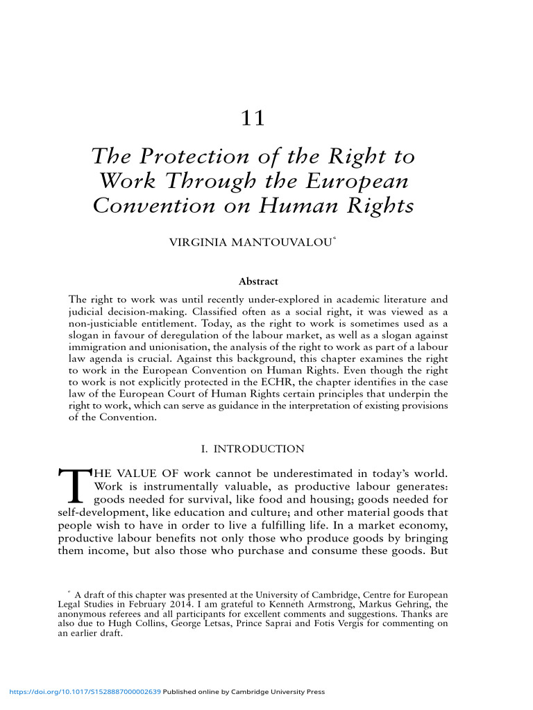 ECHR and the Right to Work Explained | PDF | Exploitation Of Labour ...