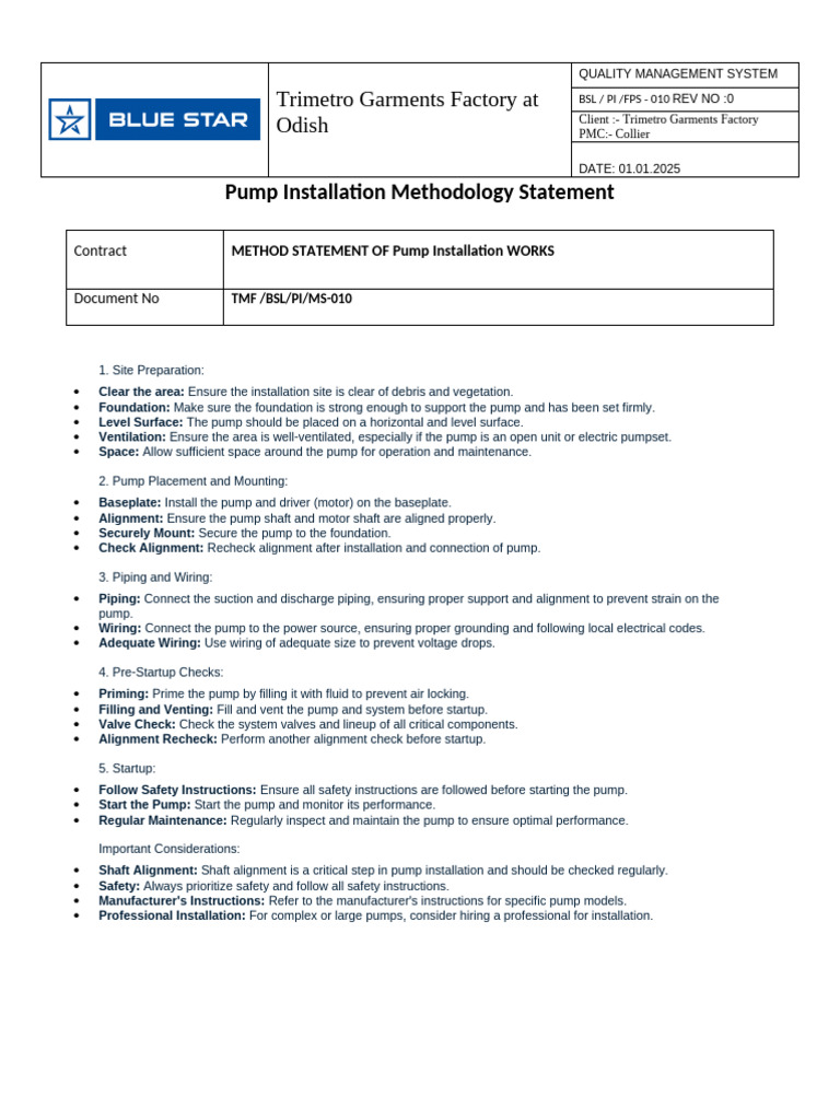 Pump Installation methodology - Copy | PDF | Pump | Manufactured Goods